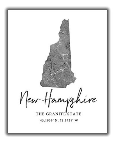New Hampshire State Map Wall Art Print - 8x10 Silhouette Decor Print ...
