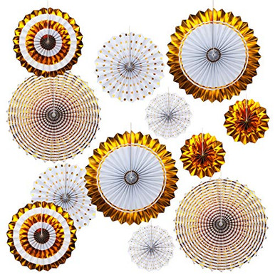 OnUpgo Gold Paper Fans Hanging Paper Fans Flower Set 12PCS Mexican ...