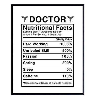 Doctor Nutritional Facts Wall Art - Funny 8x10 Room Decor Home ...