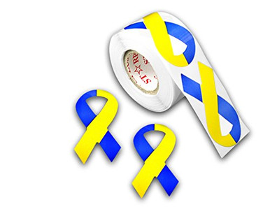Fundraising For A Cause Large Blue and Yellow Ribbon Stickers - Blue ...