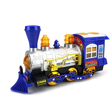 Blue Steam Train Locomotive Engine Car Bubble Blowing Bump & Go Battery ...