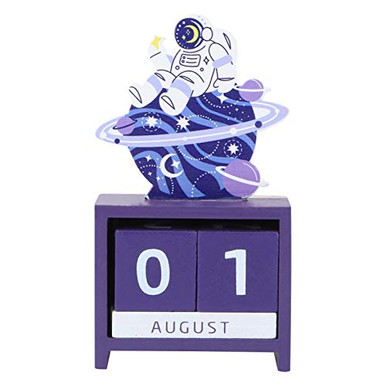 PRETYZOOM Wooden Desktop Calendar 2021 Blocks Calendar Astronaut Month ...