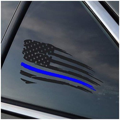 Thin Blue Line Tattered Battle Flag Police Support Vinyl Car Window ...