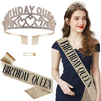 Birthday Queen Tiara Sash Crownguide Rhinestone Crystal Crowns Kit ...