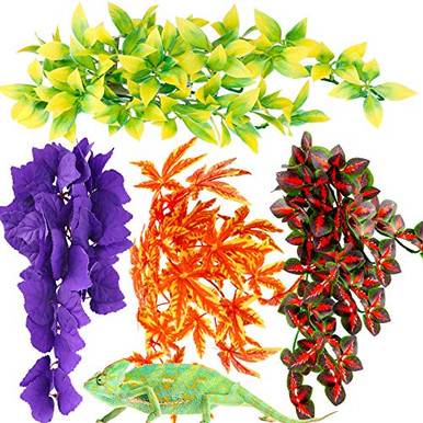 4 Pieces Artificial Reptile Plants Jungle Reptiles Terrarium Leaves ...