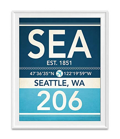 Seattle Washington SEA 206 Vintage Airport Area Code Map Coordinates ...