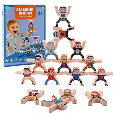 NOENNULL Building Blocks 16pcs Wooden Figures Balance Stacking Building ...