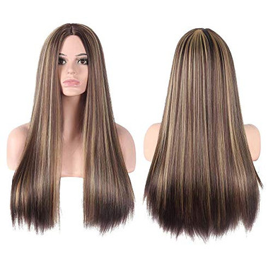 CanLux Long Straight Wig Blonde Highlight Synthetic Wig 26 inch Women ...