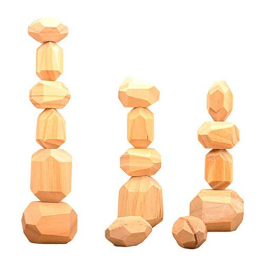16PCS Wooden Balancing Stacking Stones Rocks Wood Building Blocks Set ...