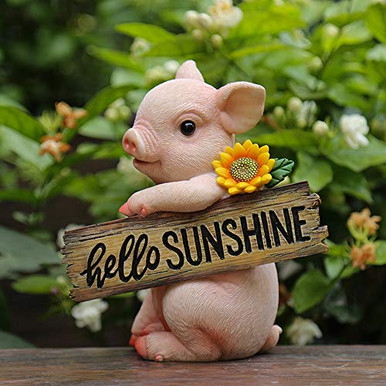 starbluegarden Amusing Pig with Sunflower Hello Sunshine Statue ...