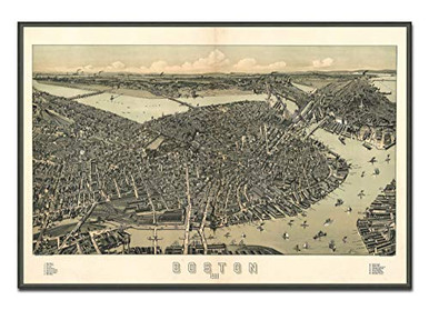 Vintage Boston Massachusetts Birds Eye View Map Reproduction Art Print ...