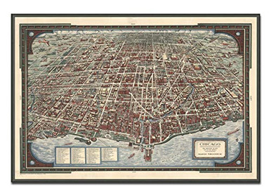 Vintage Chicago Illinois Birds Eye View Map Reproduction Art Print from ...