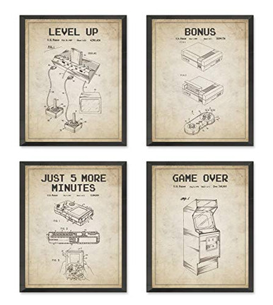 Gamer Gaming Retro Wall Art Prints with Slogans Set of 4 Unframed ...