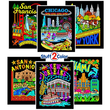 Stuff2Color Fuzzy Velvet Coloring Posters - New York, Miami, New ...