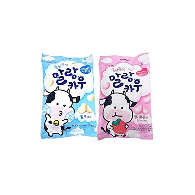 Lotte Malang Cow Milk Caramel 158g x 3 Packs Milk and Strawberry Korean ...