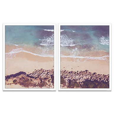Beach from Above Arial Photography Prints Set of 2 Unframed Ocean Sea ...