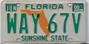 Florida Sunshine State license plate green numbers on white with orange ...