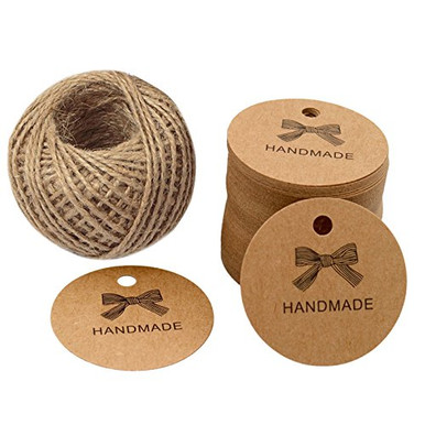 Handmade Tags,KINGLAKE 100 Pcs Kraft Paper Craft Round Gift Tags ...