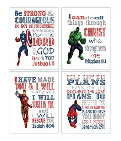 Superhero Christian Nursery Decor Set of 4 Prints - Captain America ...