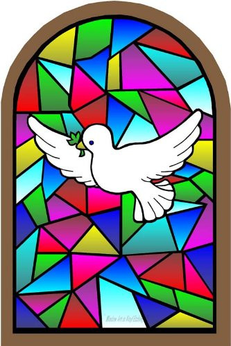 White Dove with Olive Branch on Arched Frame - Etched Stained Glass ...