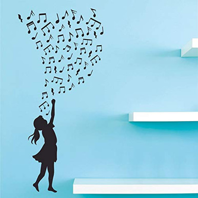 Music Notes Musical Sing Sounds Singer Girl Silhouette Wall Sticker Art ...