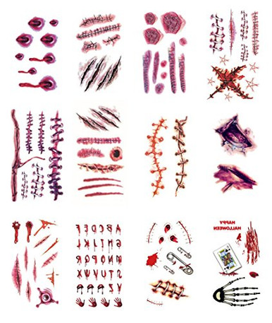 Fake Wounds Temporary Tattoo Scar Stickers for Halloween Party Zombies ...