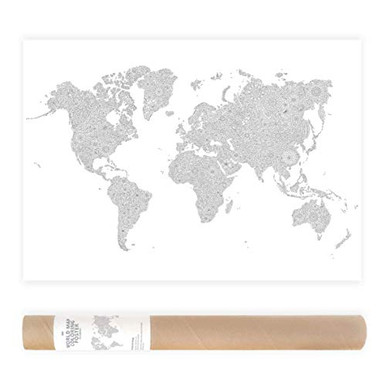 19x27 Flowers World Map Coloring Poster Giant Coloring Page for Adults ...