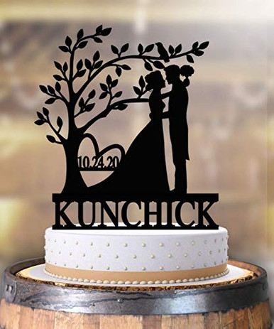 Tree Park Rustic Outdoor Wedding Bride and Groom Hugging Cake Topper ...