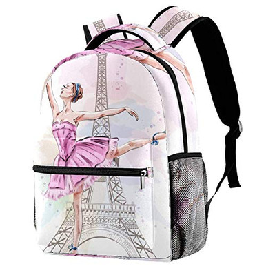 Ballerina Eiffel Tower Ballet Dancer Girl Backpack Students Shoulder ...