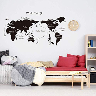 Likeiii Six Continents World Map to Travel Wall Stickers Home Decor ...