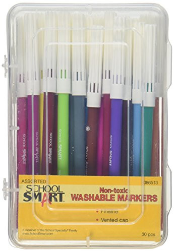 School Smart Fine Tip Washable Markers - Set of 30 - Assorted Colors ...