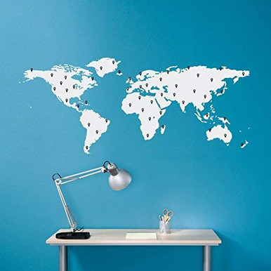 World Map Decal with 50 Marking Pins - Geography Wall Art - Medium ...