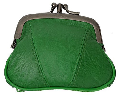 Leather Small Change Purse Double Frame with Zipper Pocket By Marshal ...