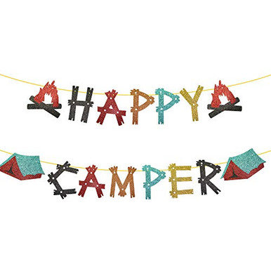 Happy Camper Banner Glittery Camping Birthday Banner Camping Birthday ...