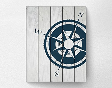 Nautical Compass Wall Art Print Poster Decor Navy Blue and White Beach ...
