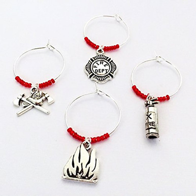 Firefighter themed Wine Charms wine gift for fire fighter. Includes ...
