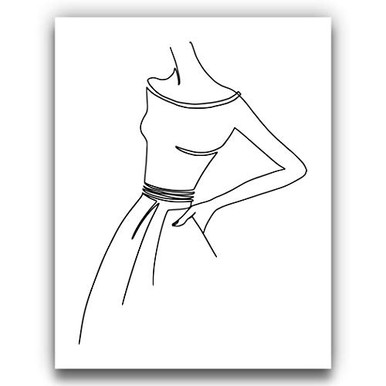 Abstract Fashion One Line Dress Woman 50s Couture Silhouette - 11x14 ...