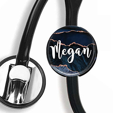 Stethoscope Tag HM - Navy Blue Gold Marble - Personalized Name - Steth ...