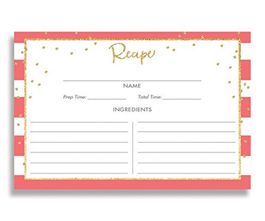 Coral Striped Recipe Cards Set of 15 4x6 inches. Double Sided Thick ...