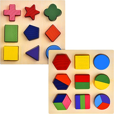 Skylety 2 Sets of Shapes Wooden Chunky Puzzle Kindergarten Geometric ...