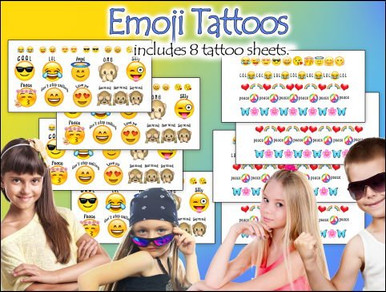 Emoji Tattoos- Made in the USA- over 100 Awesome Emoji Temporary ...