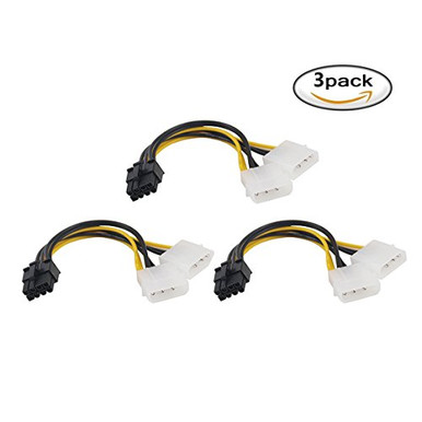 Tan QY 3Pack 6 inch 2 x Molex 4 pin to 8-Pin PCI Express Video Card Pci-e ATX PSU Power ...