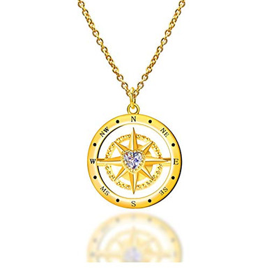14k Gold Stainless Steel Cute Medallion Coin Compass Pendant Necklace ...