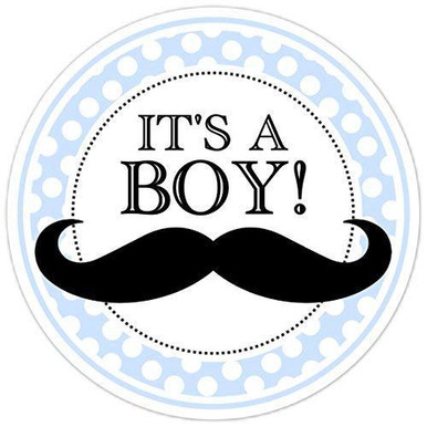 36 Baby Shower Labels Blue Polka Dot It s A Boy Stickers Mustache It s ...