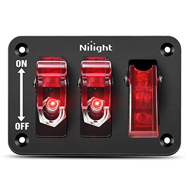 Nilight 3 Gang Toggle Switch 12V Rocker Switch Panel with LED Light and ...