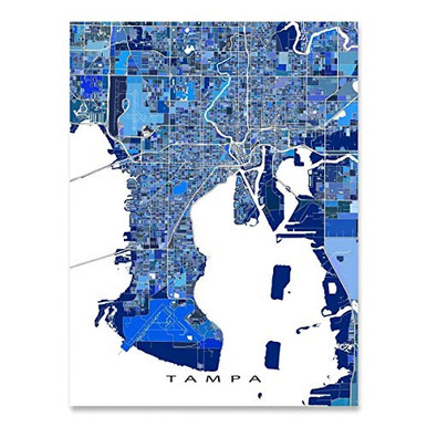 Tampa Map Wall Art Print 8x10 Tampa Map Poster 24x36 Handmade Blue ...