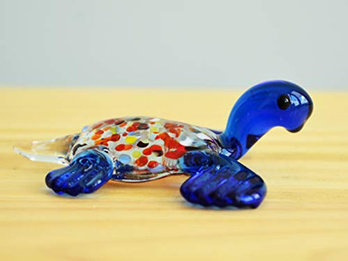 Blue Glass Turtle Figurine - Glass Animals Turtles Sculpture - Art ...