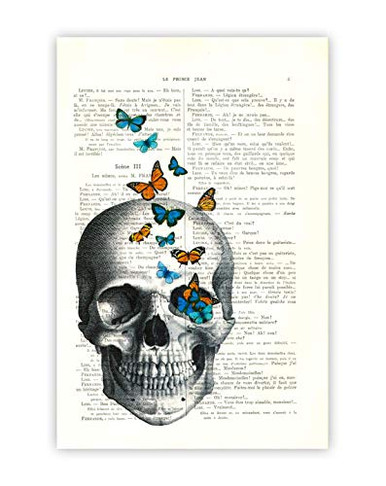 Human skull butterflies wall art Spooky anatomy orange blue butterfly ...