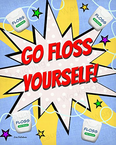 Funny Bathroom Decor Floss poster Brush teeth art Retro Superhero old ...