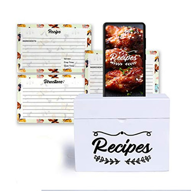 Wooden Recipe Box with Cards and Dividers and Phone Holder 100 Double ...